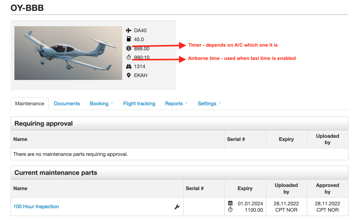 Aircraft time tracking in FlightLogger